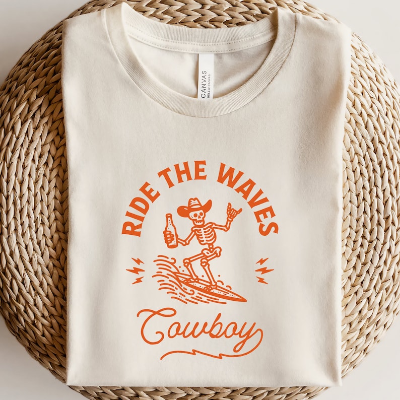 Surfing Cowboy Skeleton SVG for Print & Cut, Western Summer Cowboy With ...