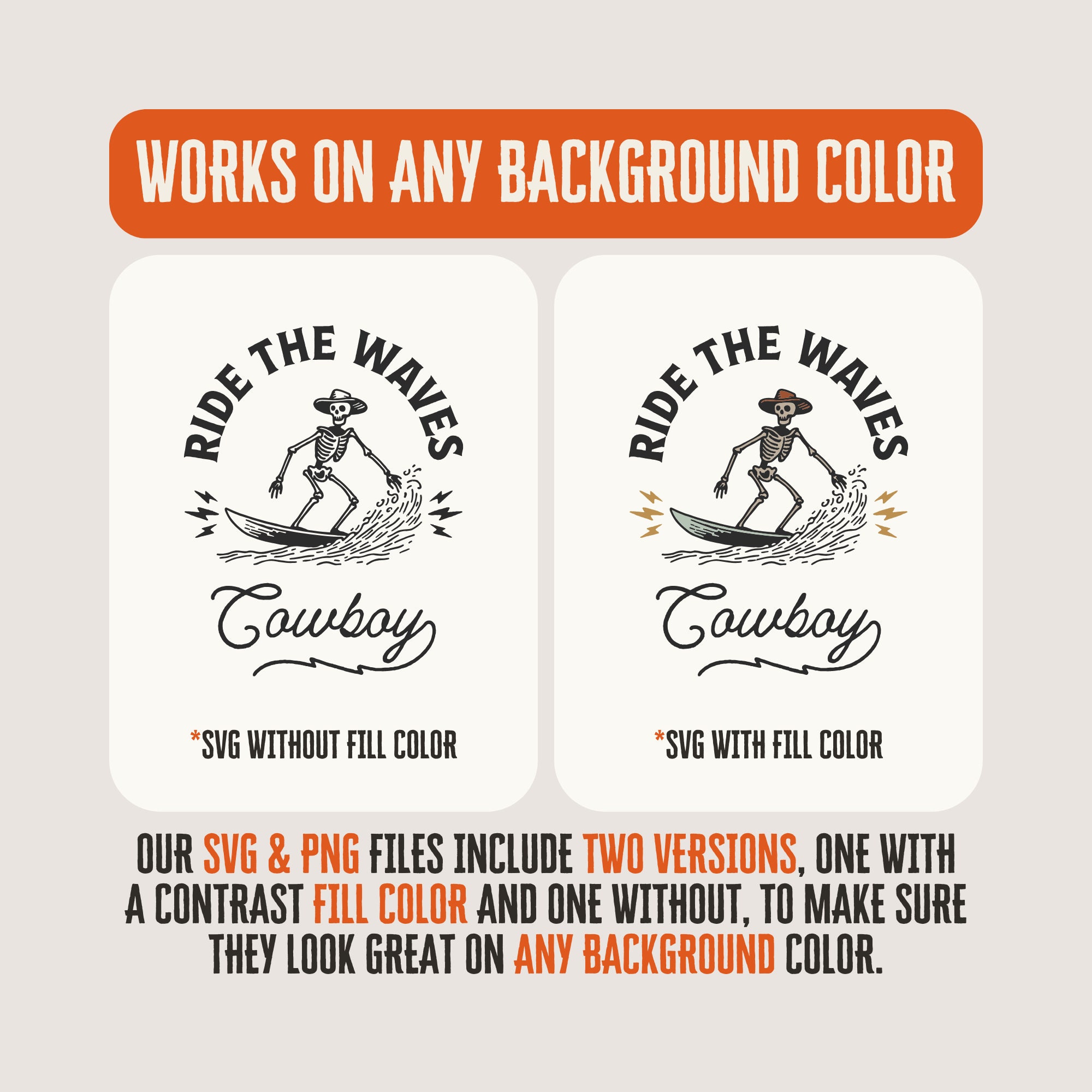 Surfer Cowboy Skeleton SVG for Print & Laser Cut, Western Trendy Summer ...