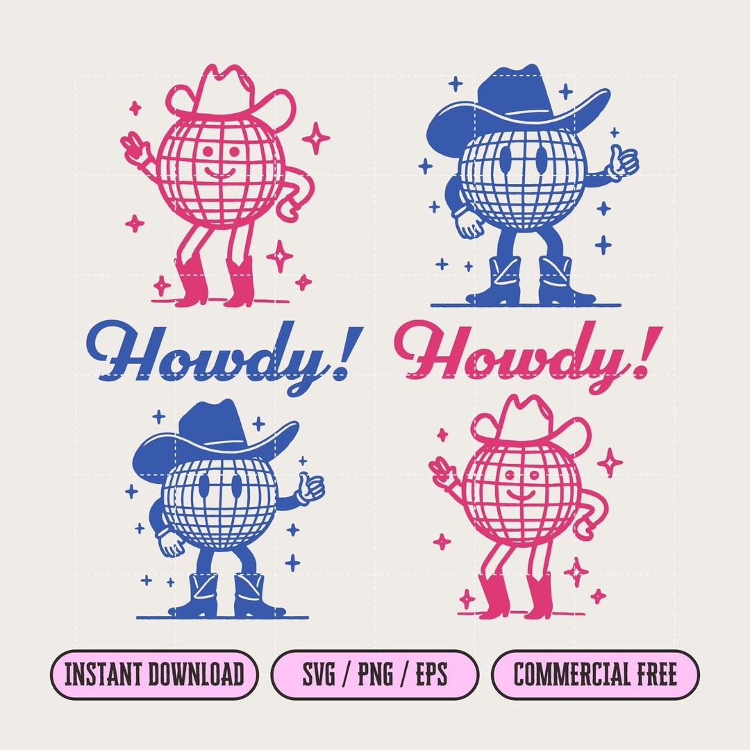 Cowgirl Disco Ball SVG, Retro Cowboy Hat Discoball PNG File for Print ...