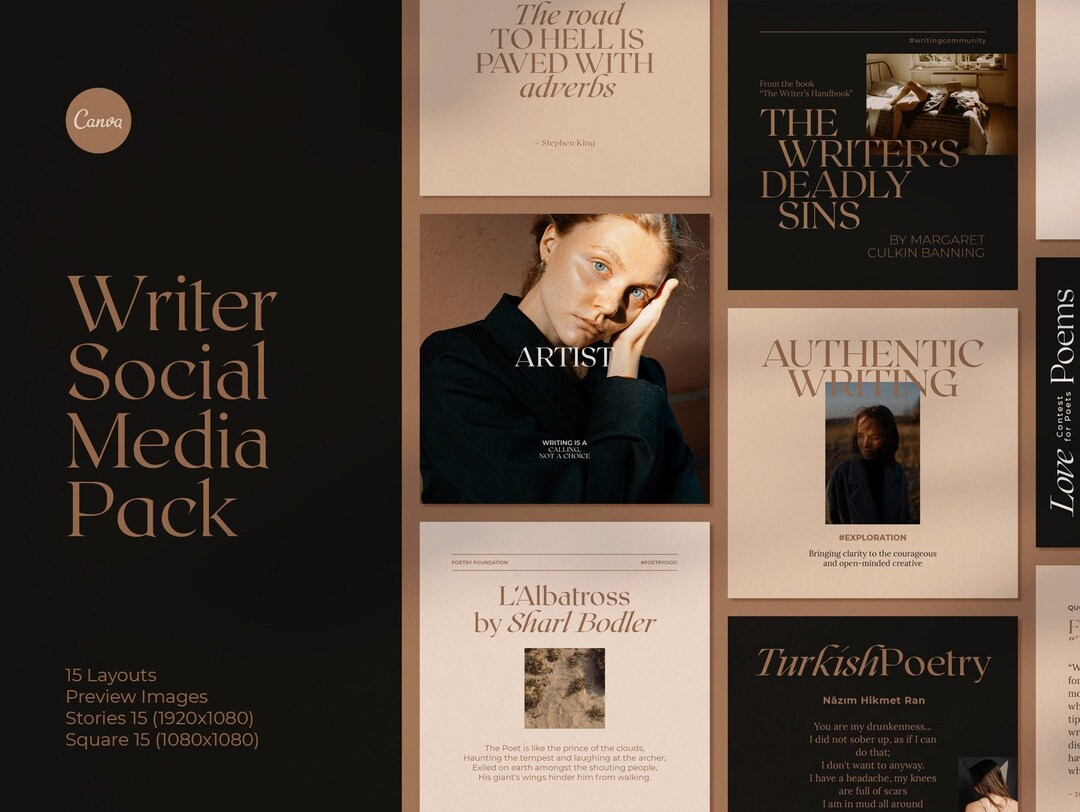 Writers Instagram Templates Vol.3, Social Media Templates for Writers ...