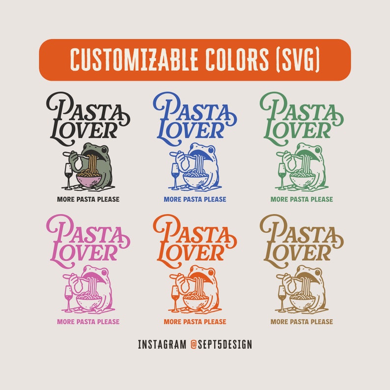 Pasta Lover Frog PNG and SVG for Print & Cut, Retro French Style Pasta ...