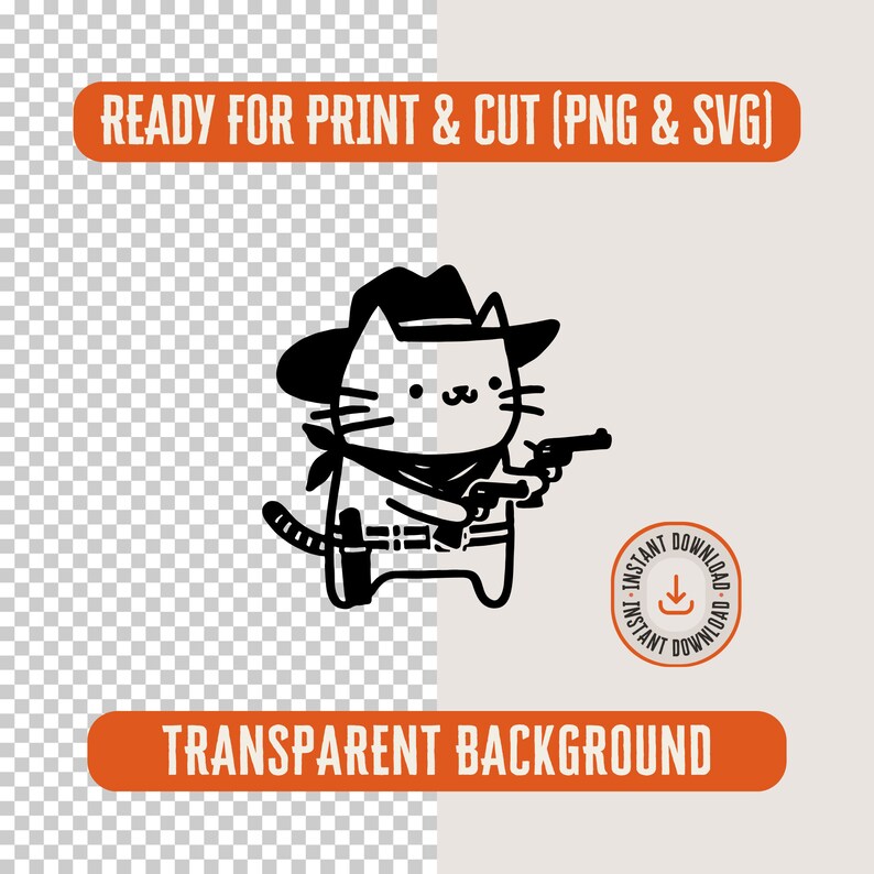 Killer Kitten Cowboy SVG File for Print & Cut, Western Style Cute Cat ...