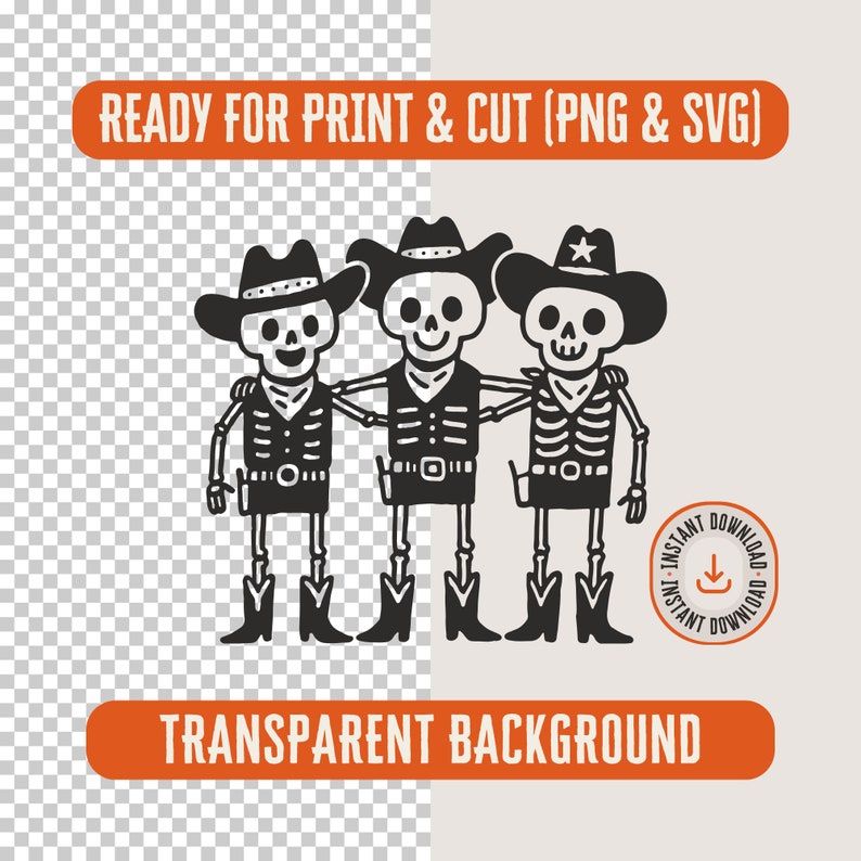 Cowboy Skeleton Friends SVG and PNG File for Print & Cut, Vintage ...