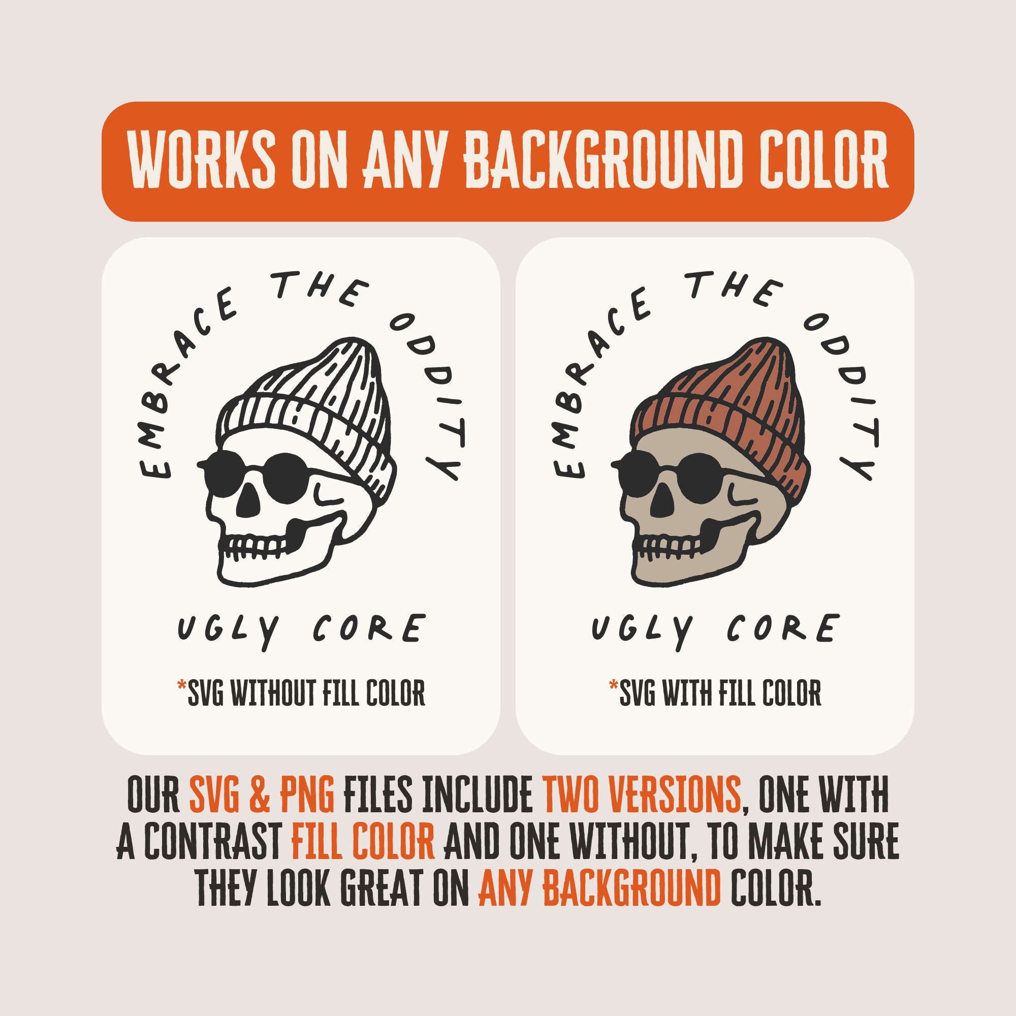 Skull Drawing SVG PNG File for Print & Cut, Ugly Skull With Beanie ...