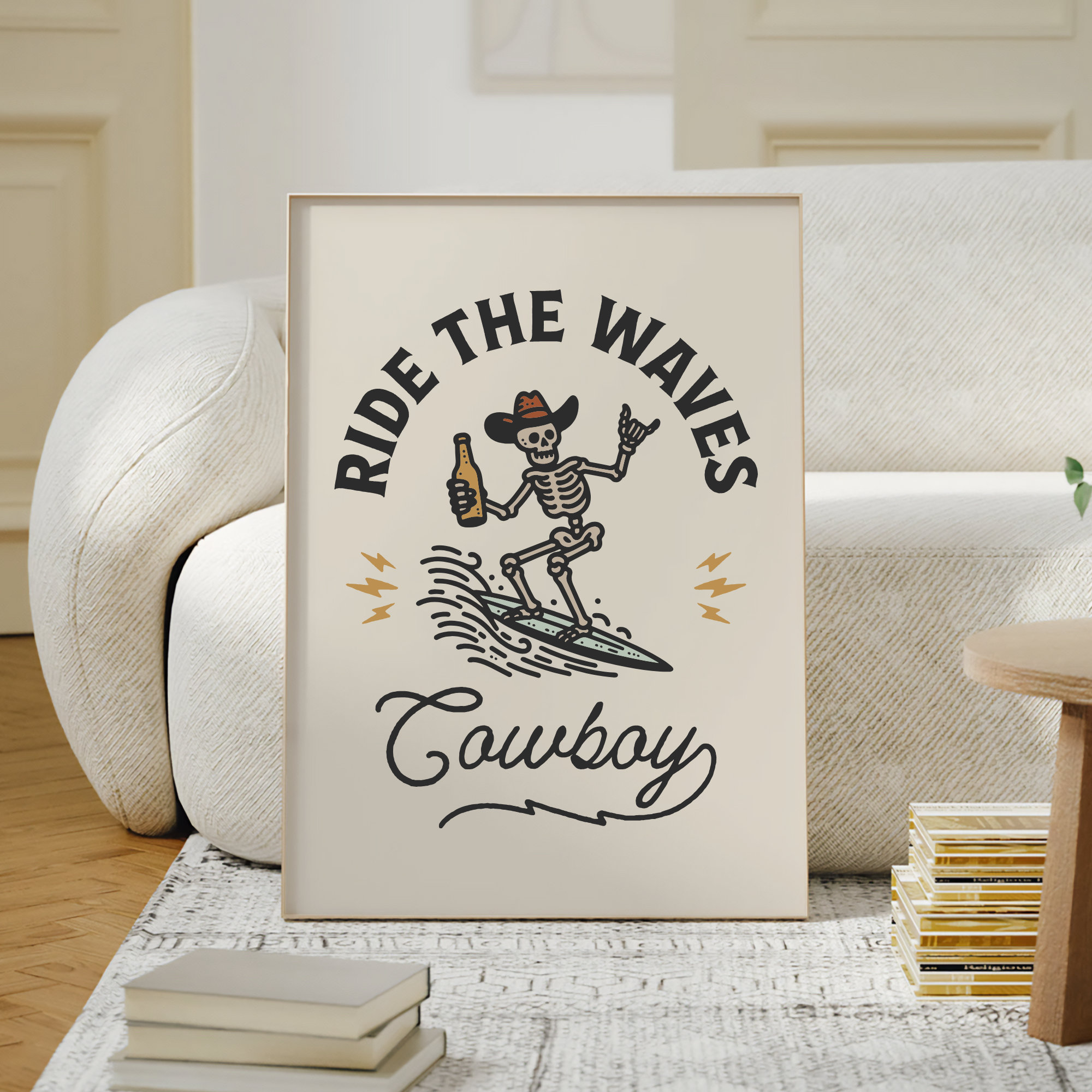 Surfing Cowboy Skeleton SVG for Print & Cut, Western Summer Cowboy With ...