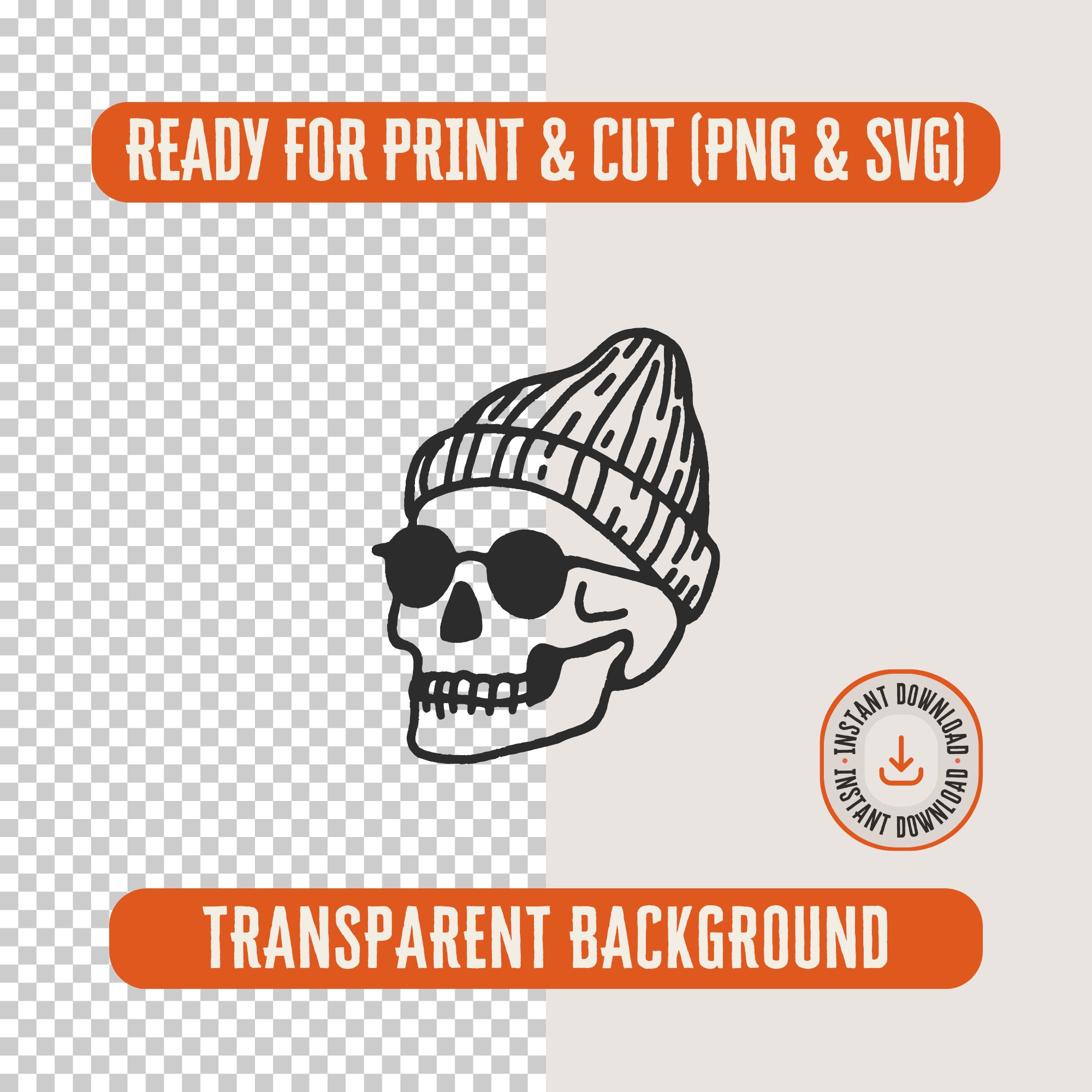 Skull Drawing SVG PNG File for Print & Cut, Ugly Skull With Beanie ...