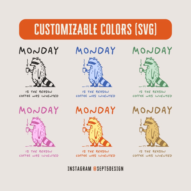 Funny Monday Raccoon SVG and PNG for Print & Cut, Ugly Raccoon With ...