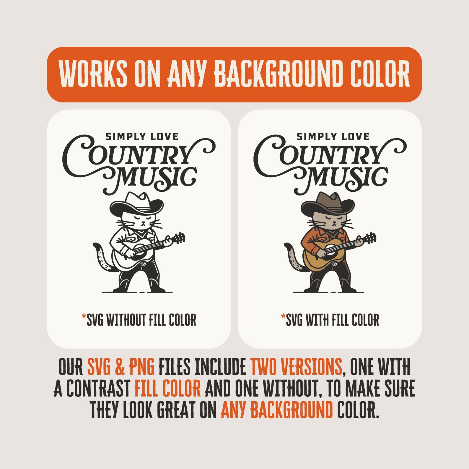 Country Cowboy Cat Playing Guitar PNG and SVG for Print & Laser Cut ...