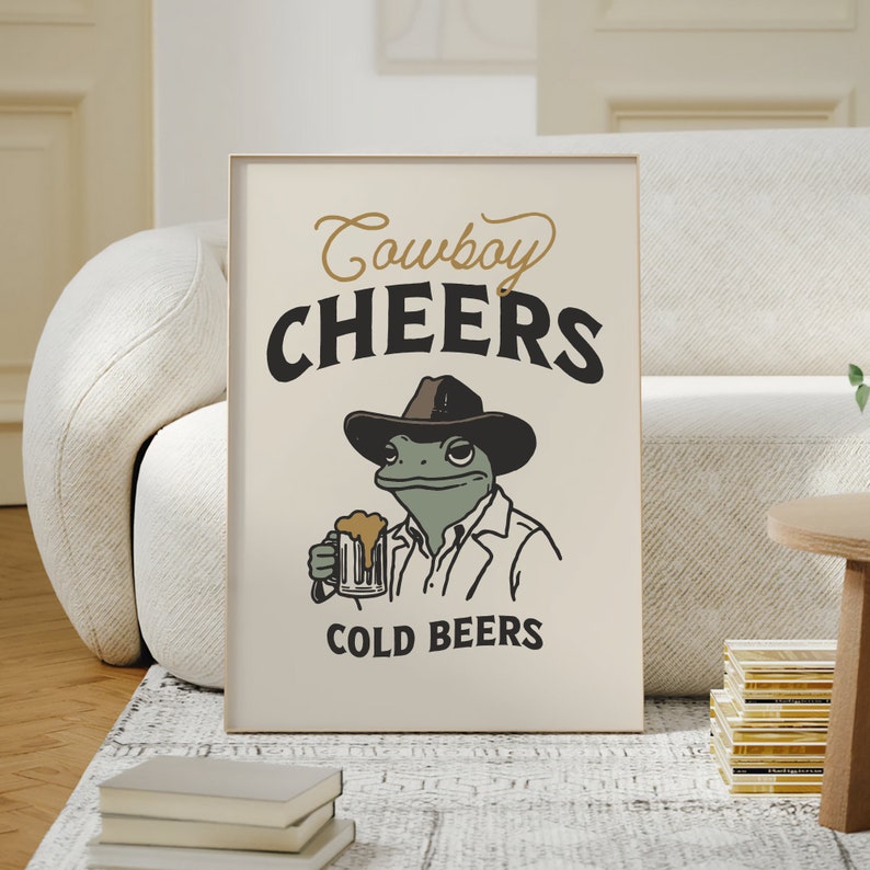 Funny Frog Cowboy With Beer PNG for Print & Cut, Western Drunk Cowboy ...