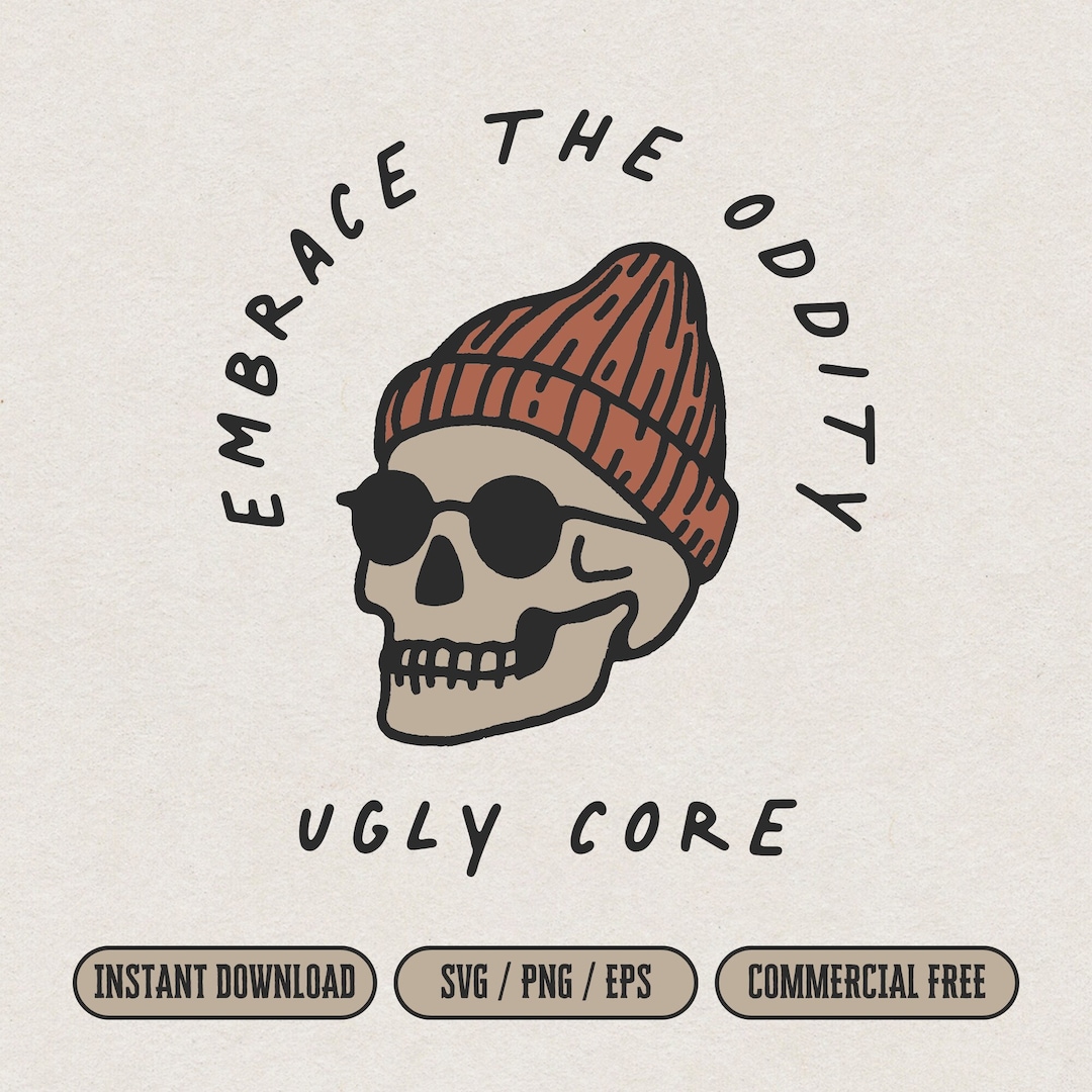 Skull Drawing SVG PNG File for Print & Cut, Ugly Skull With Beanie ...
