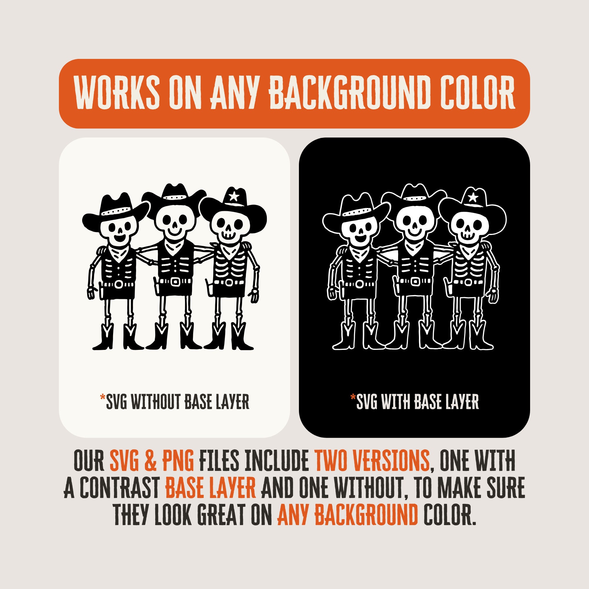 Cowboy Skeleton Friends SVG and PNG File for Print & Cut, Vintage ...