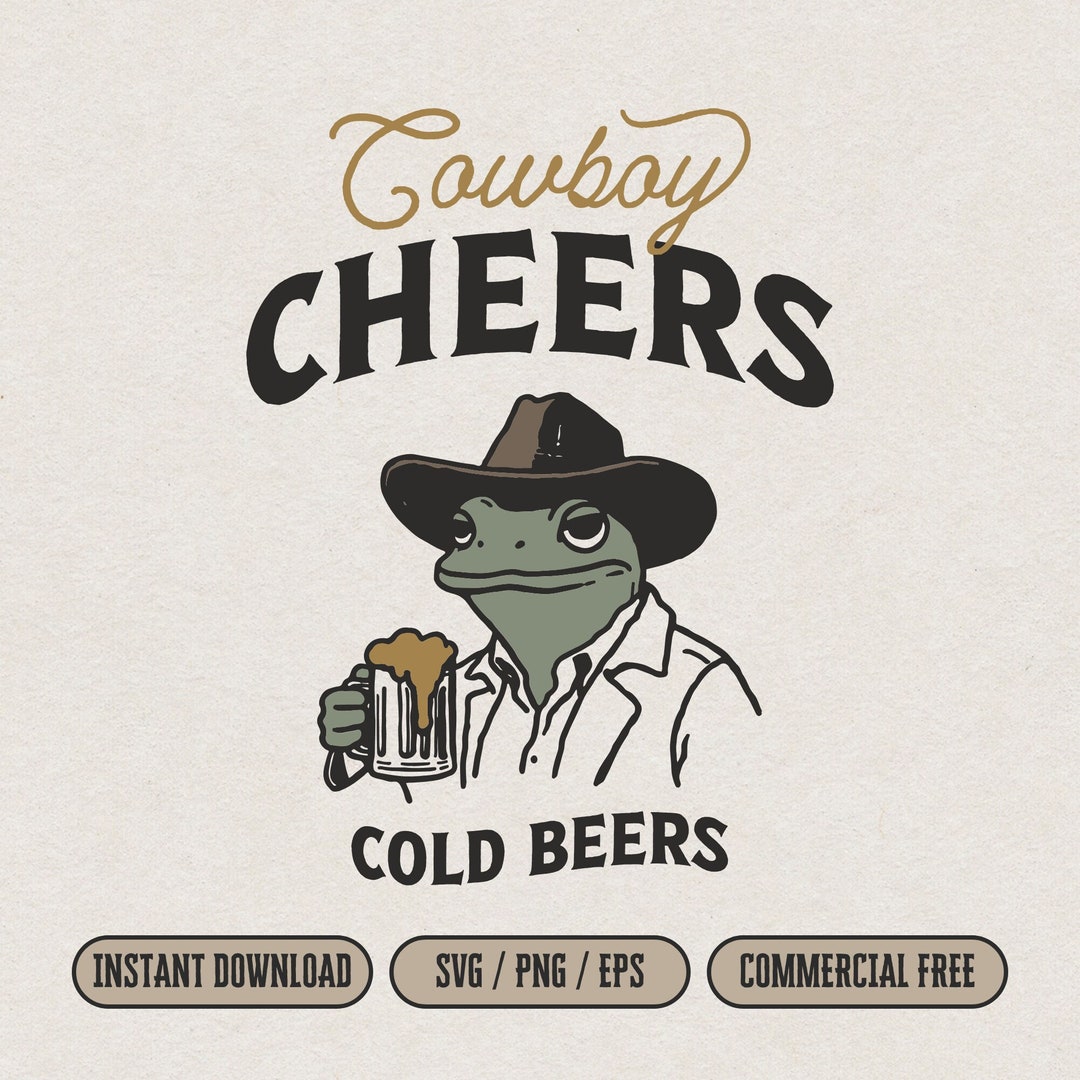 Funny Frog Cowboy With Beer PNG for Print & Cut, Western Drunk Cowboy ...