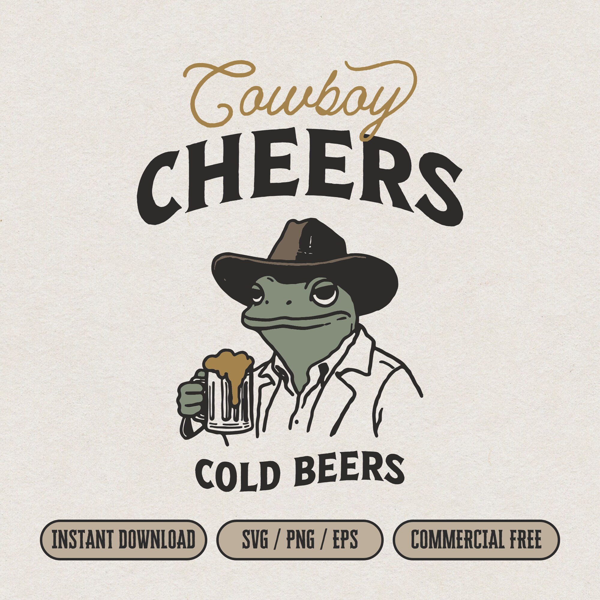 Funny Frog Cowboy With Beer PNG for Print & Cut, Western Drunk Cowboy ...