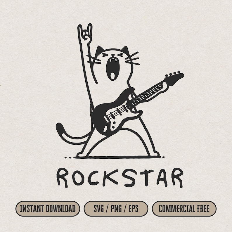 Rock and Roll Cat SVG PNG File for Embroidery & Laser Cut and Print ...