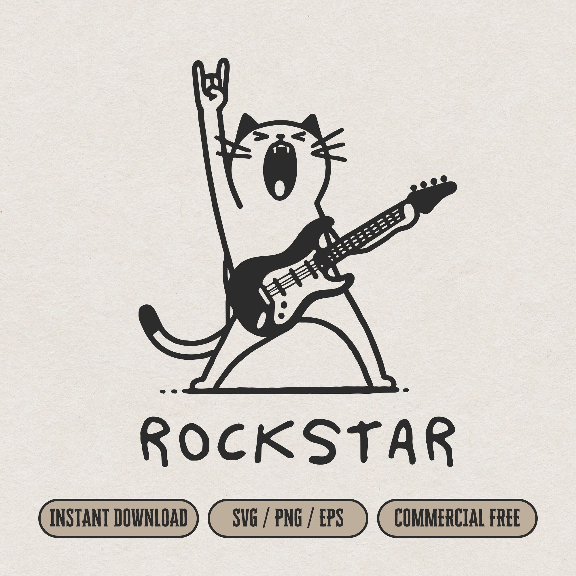 Rock and Roll Cat SVG PNG File for Embroidery & Laser Cut and Print ...