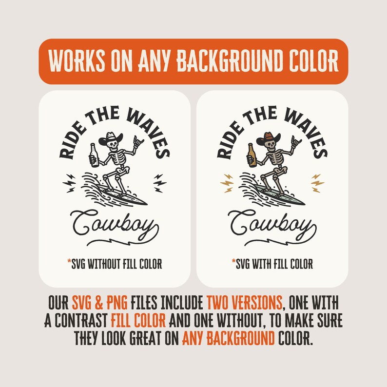 Surfing Cowboy Skeleton SVG for Print & Cut, Western Summer Cowboy With ...