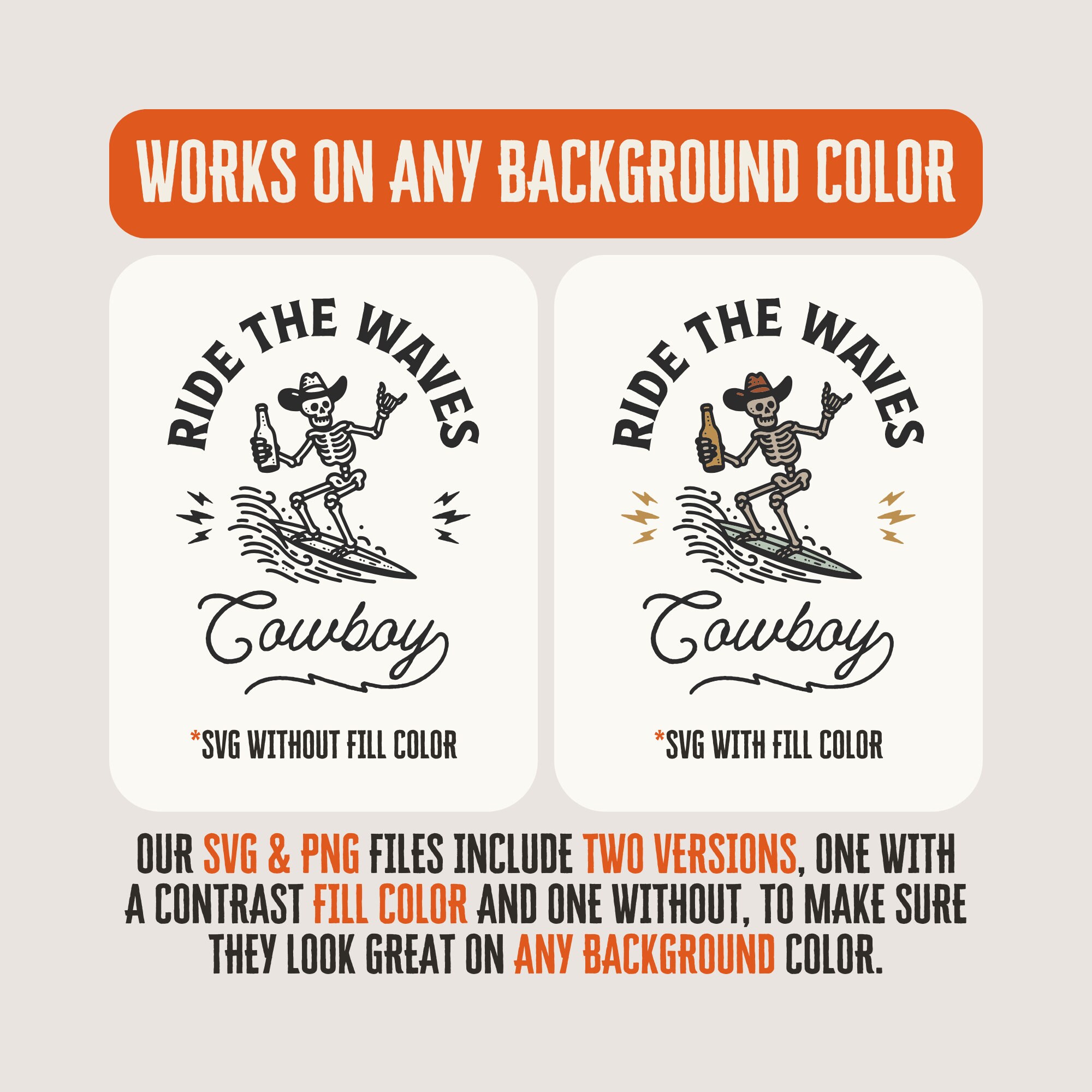 Surfing Cowboy Skeleton SVG for Print & Cut, Western Summer Cowboy With ...