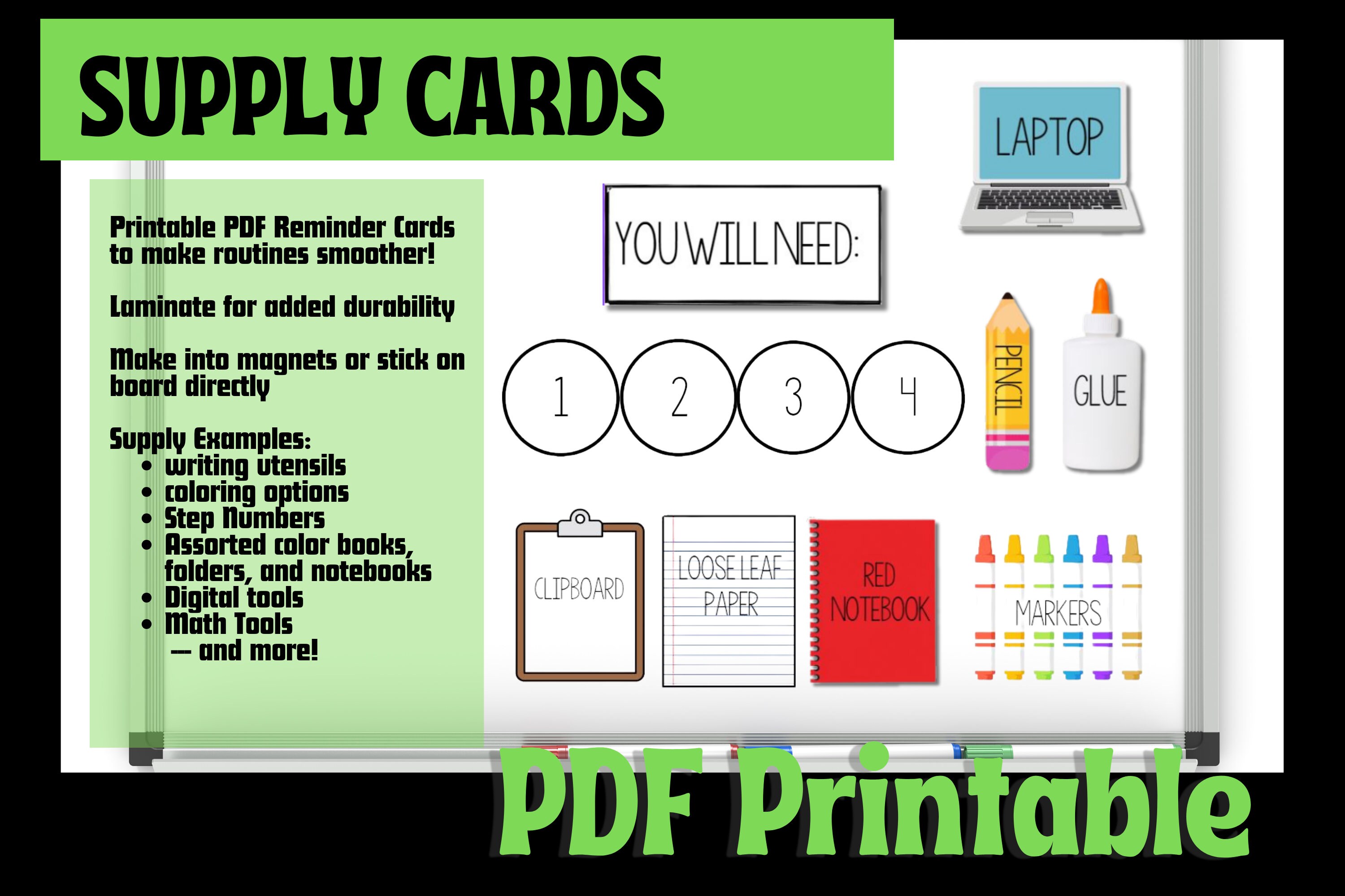 Visual Supply Cards for Classroom Transitions | Classroom Routine ...