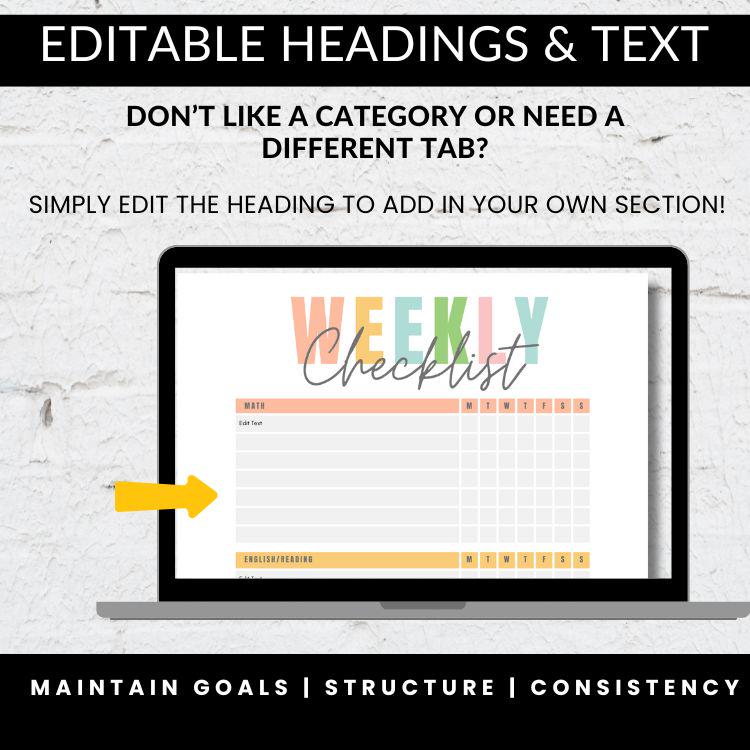 Editable Weekly Checklist, Student Checklist, To-do List, Task Chart ...