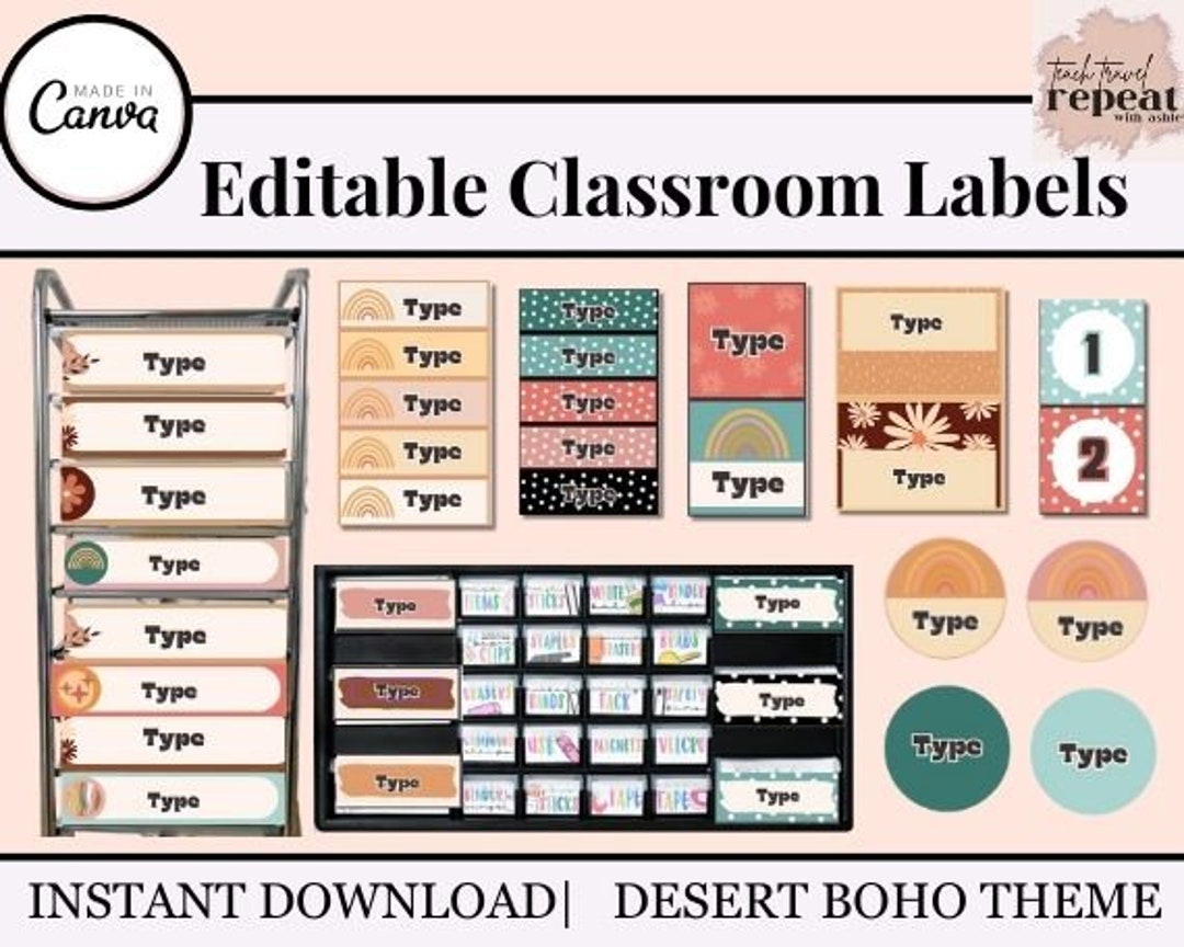 Boho Classroom Labels Editable Templates, Classroom Organization, Bin ...
