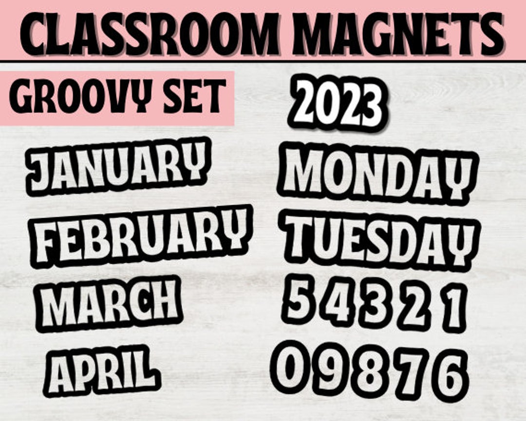 Calendar Months & Numbers Magnets for Classroom Groovy Font| Calendar ...