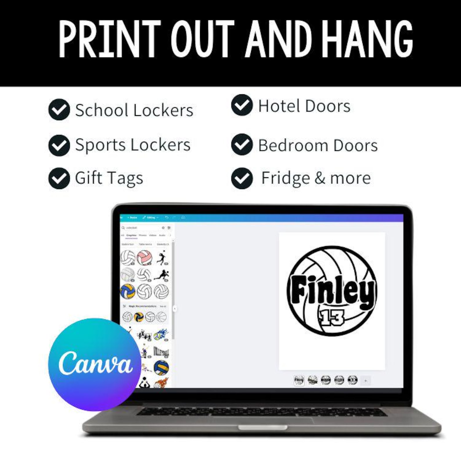 Editable Volleyball Locker Printable Cutout Sign Locker Decoration Team ...