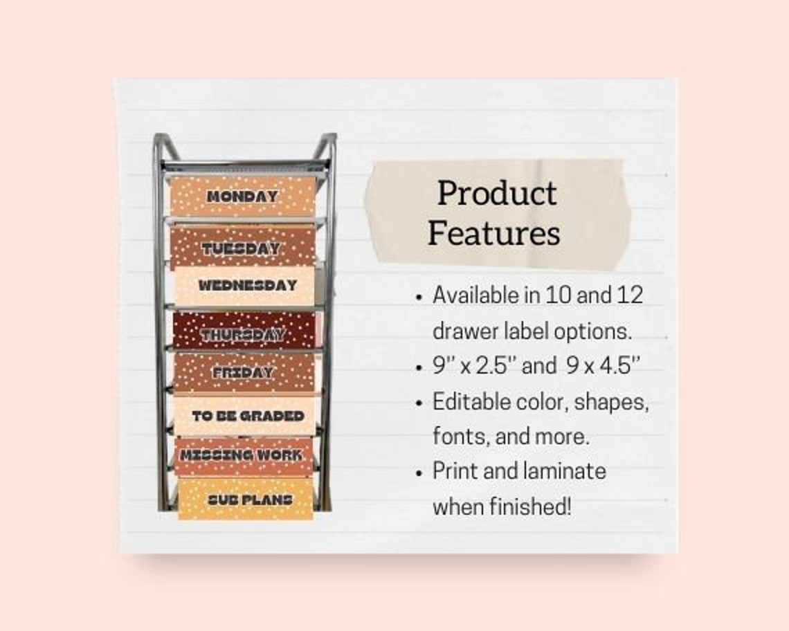 Desert Boho Classroom Trolley Cart Labels, Editable Teacher Drawer ...