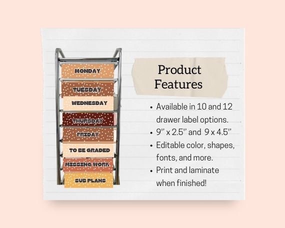 Desert Boho Classroom Trolley Cart Labels, Editable Teacher Drawer ...