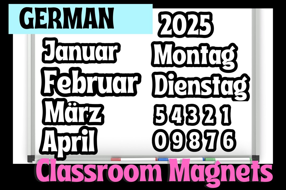 German Calendar Months & Numbers Magnets for Classroom Groovy Font ...