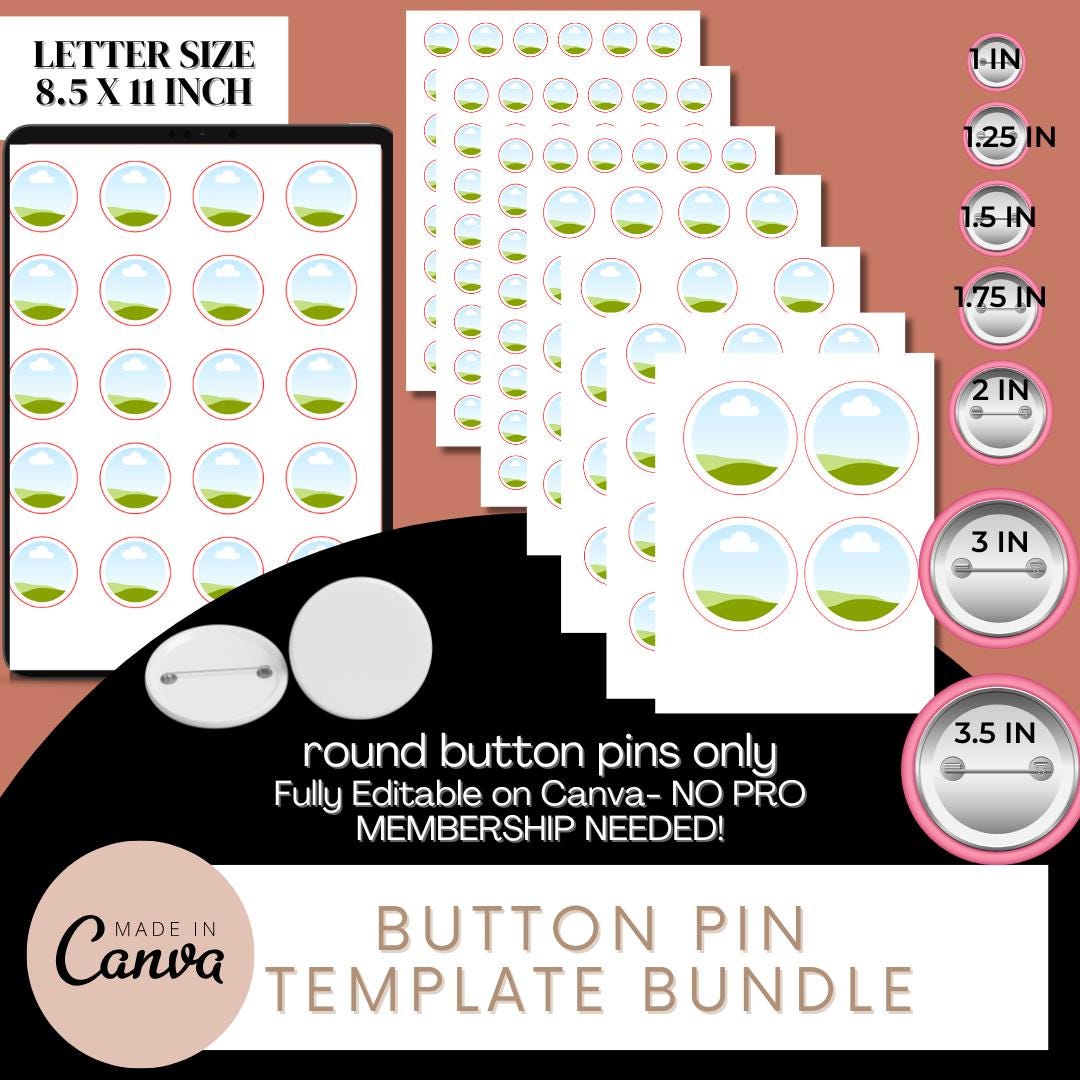 Button Pin Template Bundle, Canva Button Template, Custom Button Pin ...
