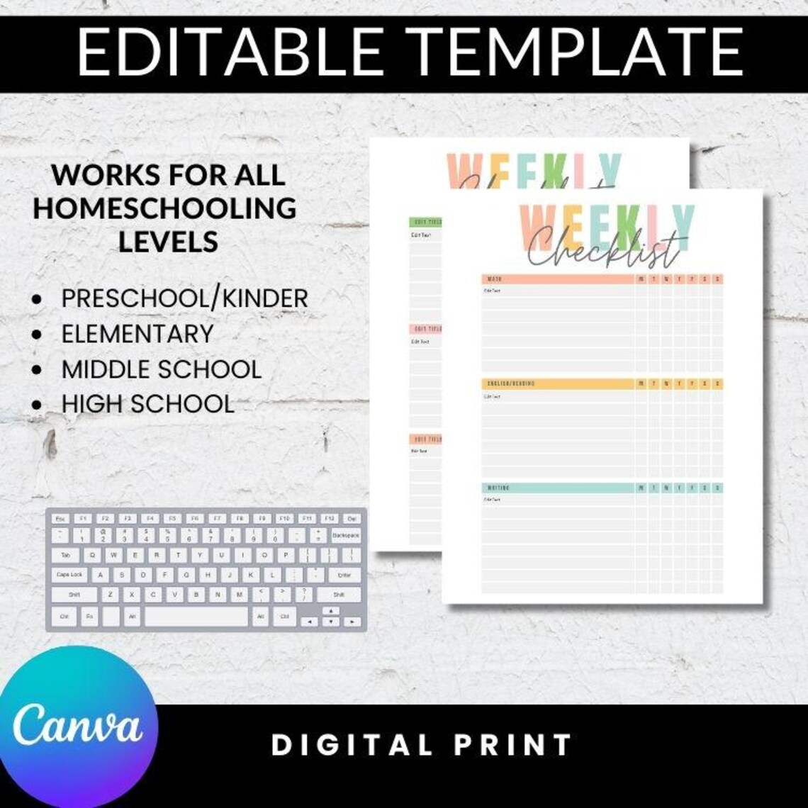 Editable Weekly Checklist, Student Checklist, To-do List, Task Chart ...