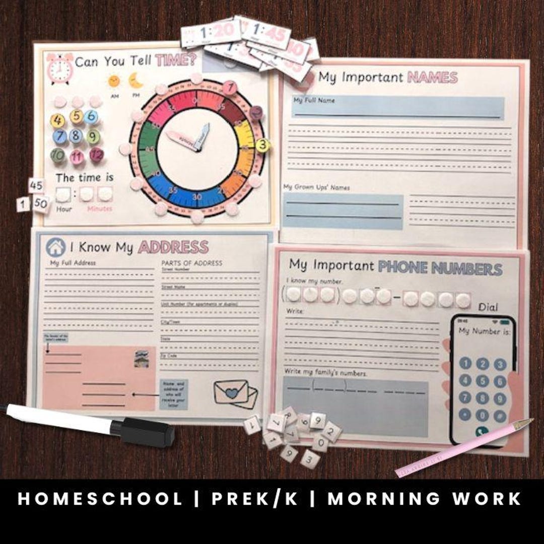 Life Skills for Kids Printable Bundle, Learn to Tell Time, Phone Number ...