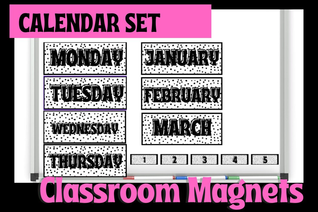 Minimalist B + W Calendar Month Days Magnets for Classroom or Office ...