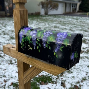 Hand Painted Purple Wisteria Mailbox With Green Vines, White OR Black ...