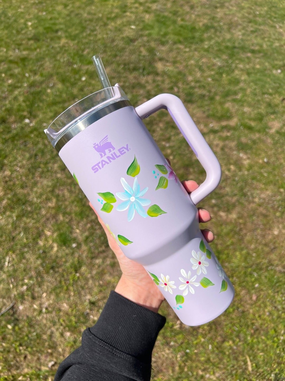 Painted Stanley 40oz Lilac Purple Tumbler With Floral Design ...