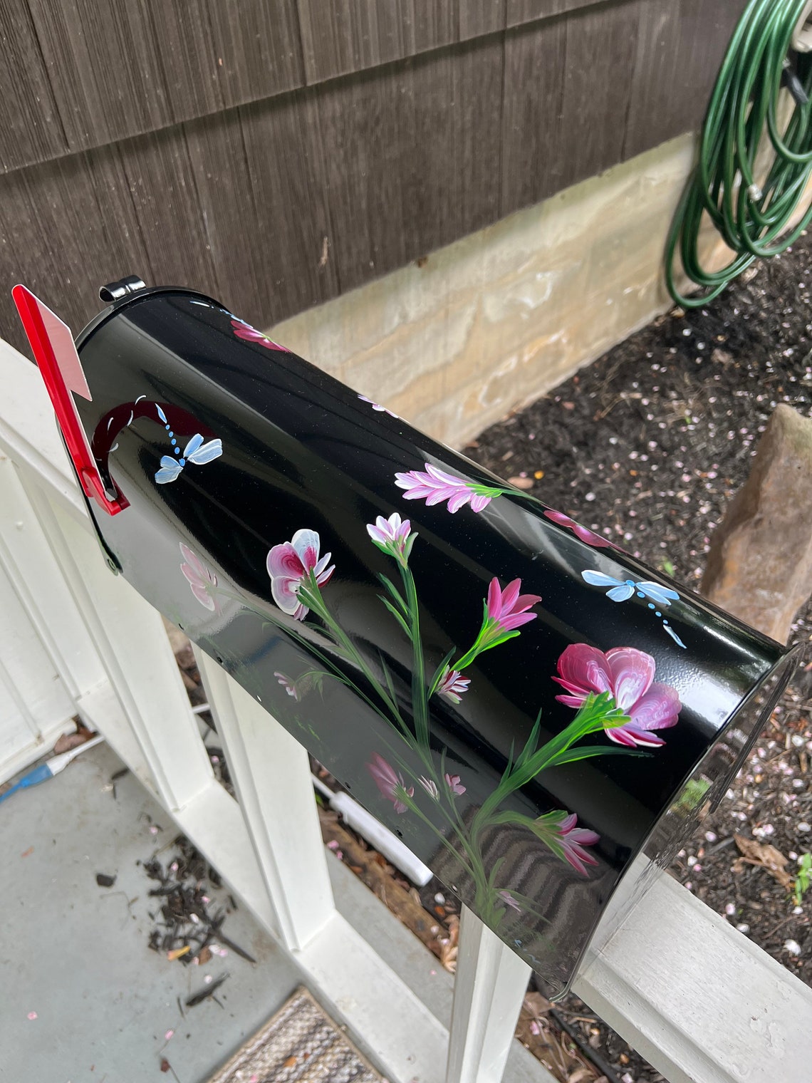 Hand Painted Floral Mailbox With Dragonfly and Bumblebee, Standard OR ...