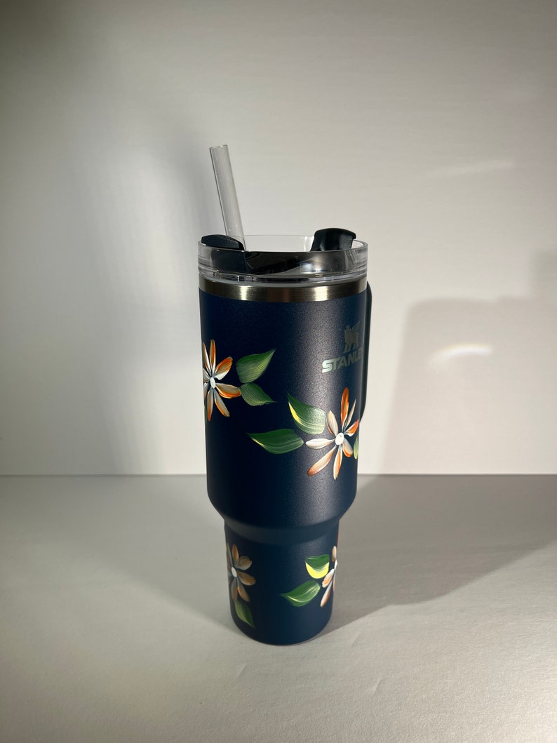 Painted Stanley 40oz Navy Blue Tumbler With Orange Daisies - Etsy