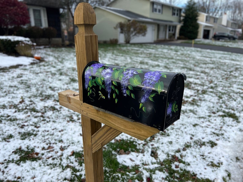 Hand Painted Purple Wisteria Mailbox With Green Vines, White OR Black ...