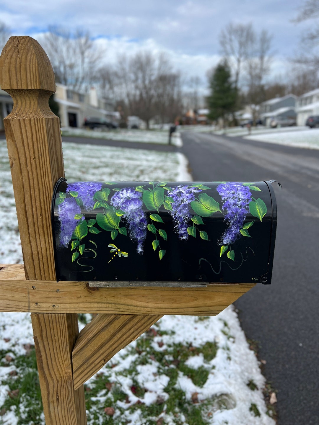 Hand Painted Purple Wisteria Mailbox With Green Vines, White OR Black ...