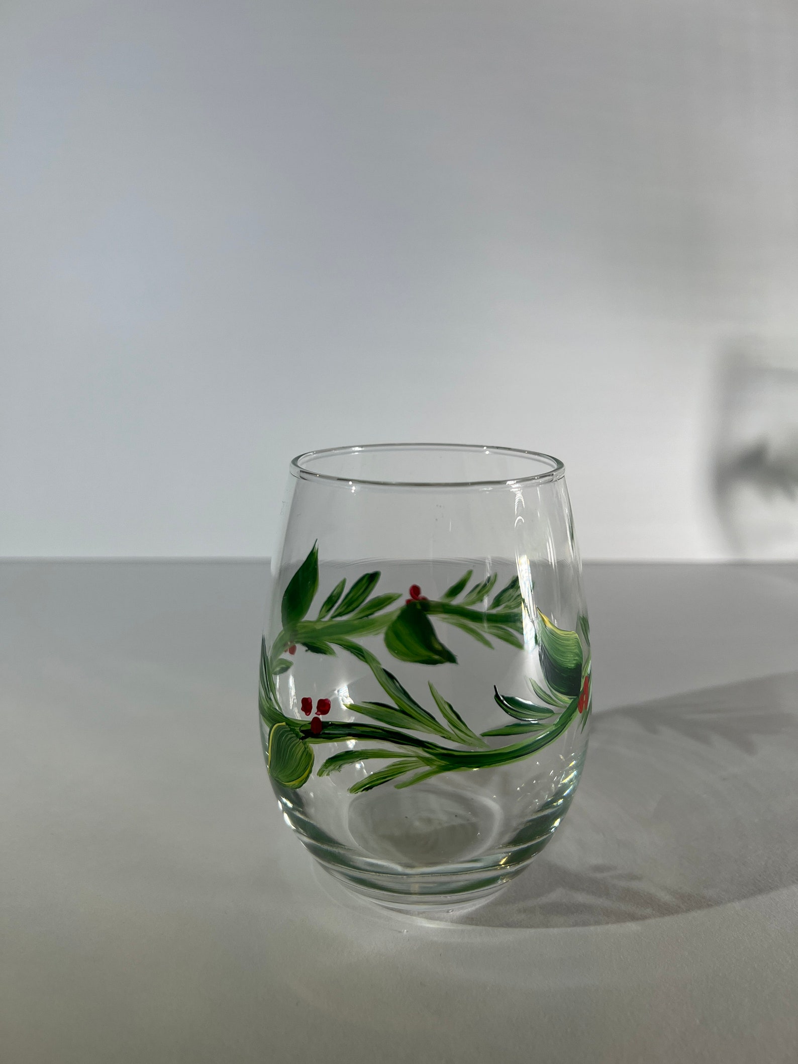 Painted Glass Christmas Pitcher Set With Stemless Glasses, Set or ...