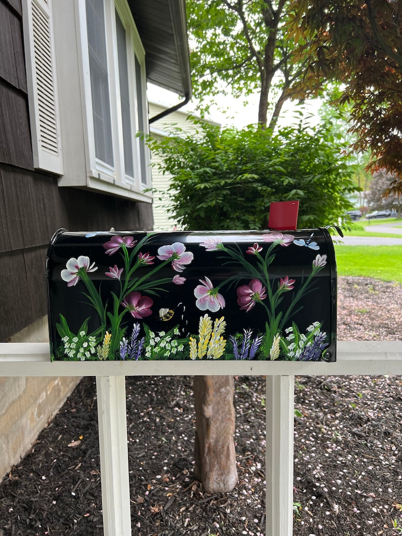 Hand Painted Floral Mailbox With Dragonfly and Bumblebee, Standard OR ...