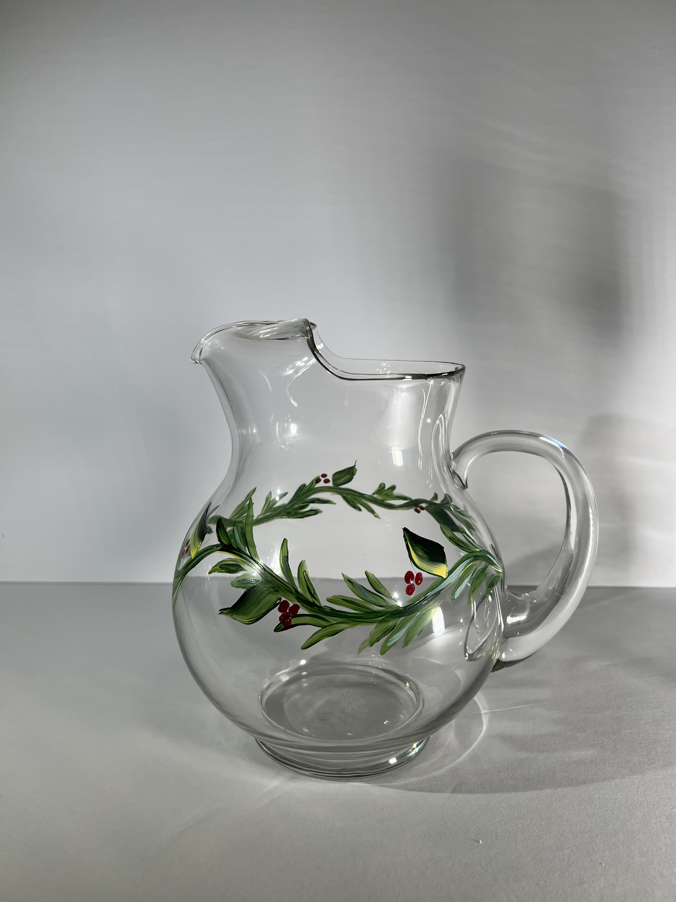 Painted Glass Christmas Pitcher Set With Stemless Glasses, Set or ...