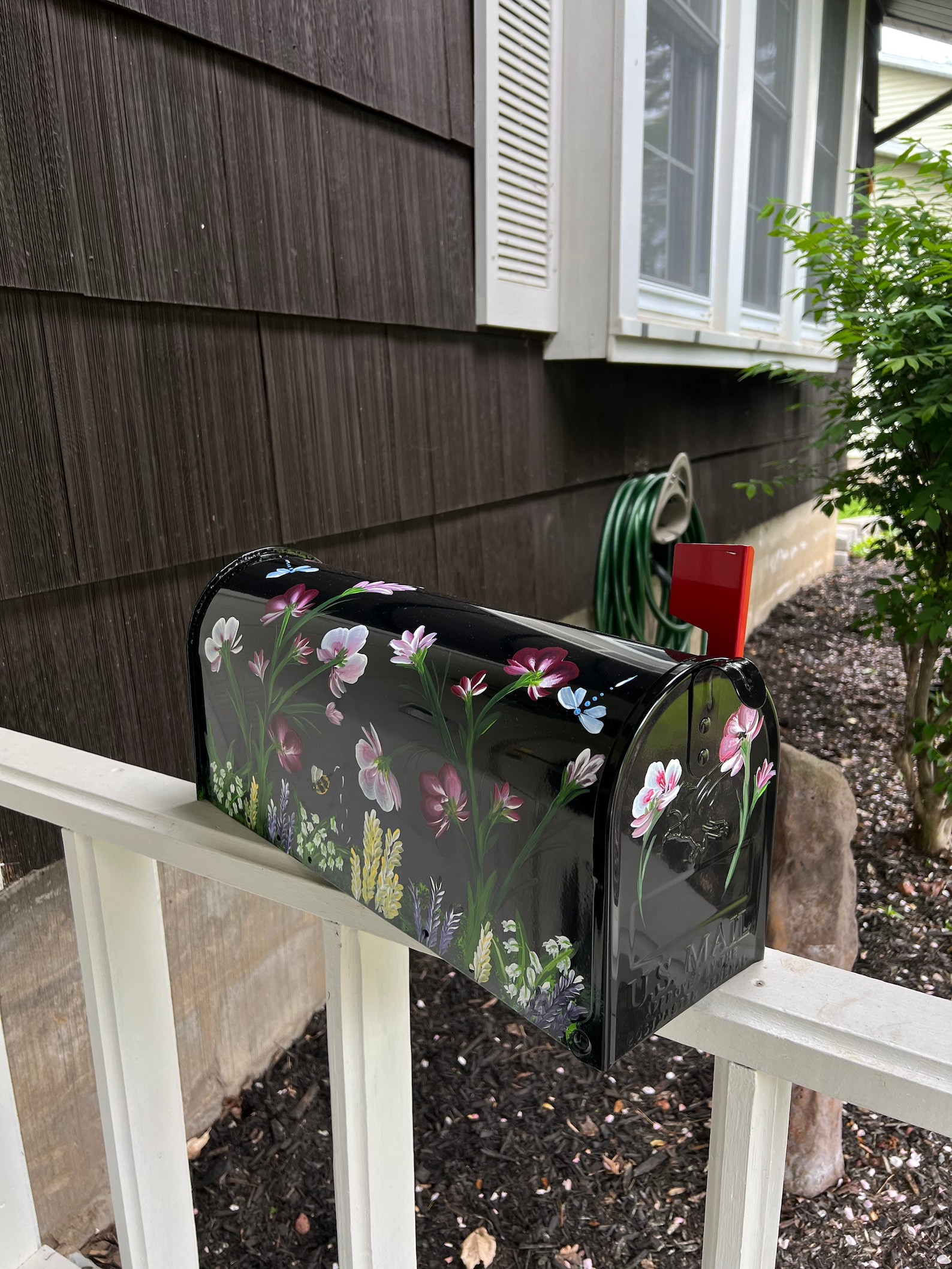 Hand Painted Floral Mailbox With Dragonfly and Bumblebee, Standard OR ...