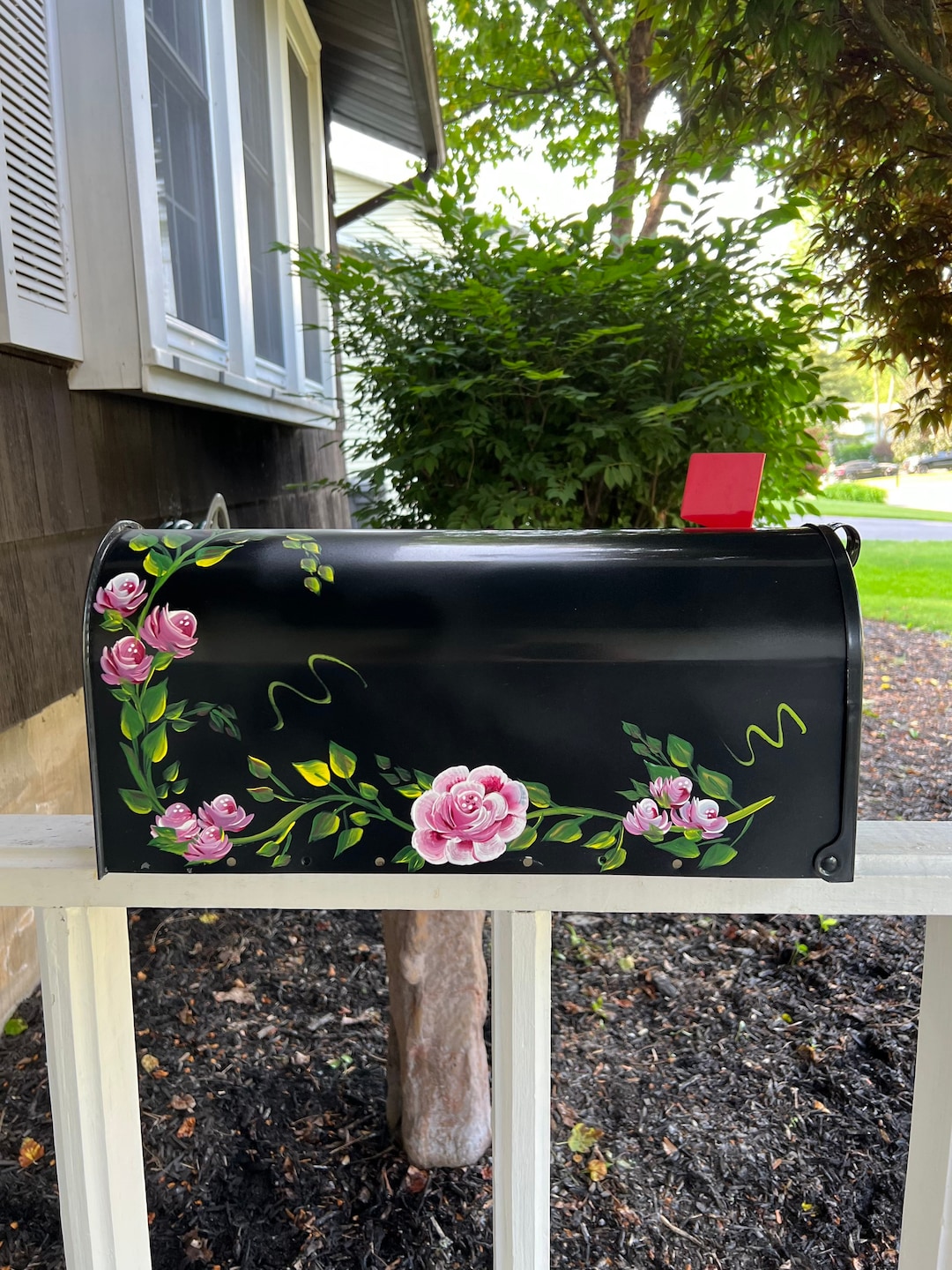 Hand Painted Roses and Vines Mailbox, Standard Size Mailbox With Pink ...
