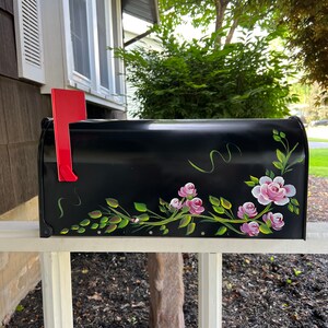 Hand Painted Roses and Vines Mailbox, Standard Size Mailbox With Pink ...