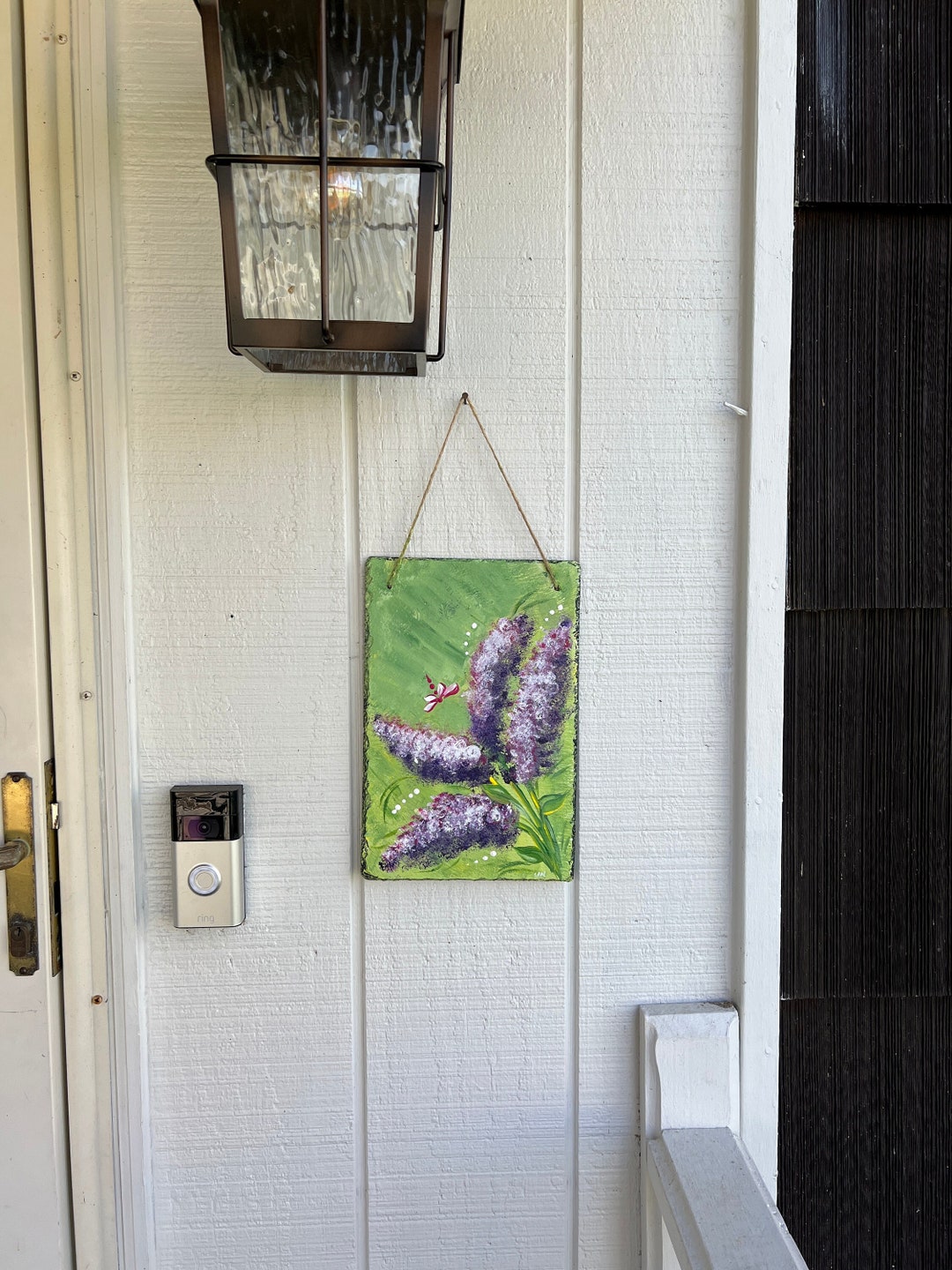 Hand Painted Slate Sign With Dragonfly and Lilac, Hanging Floral Garden ...