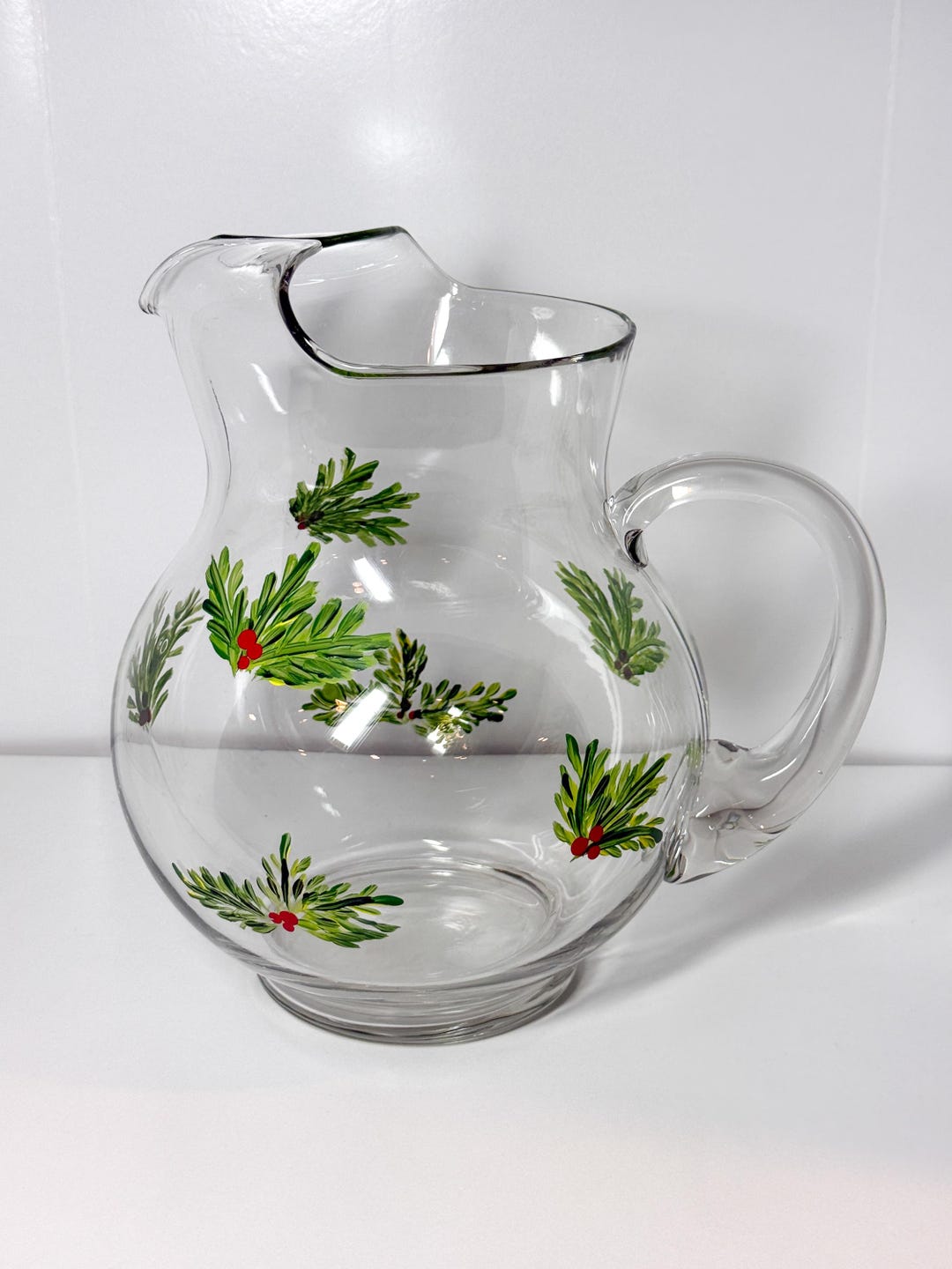 Hand-painted Christmas Pitcher Set – 90.6oz Glass Pitcher With Holly ...