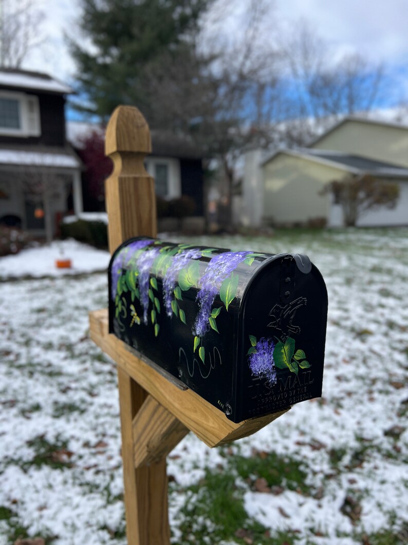 Hand Painted Purple Wisteria Mailbox With Green Vines, White OR Black ...
