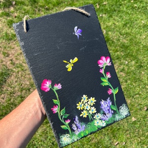 Hand Painted Slate Sign With Dragonfly and Lilac, Hanging Floral Garden ...