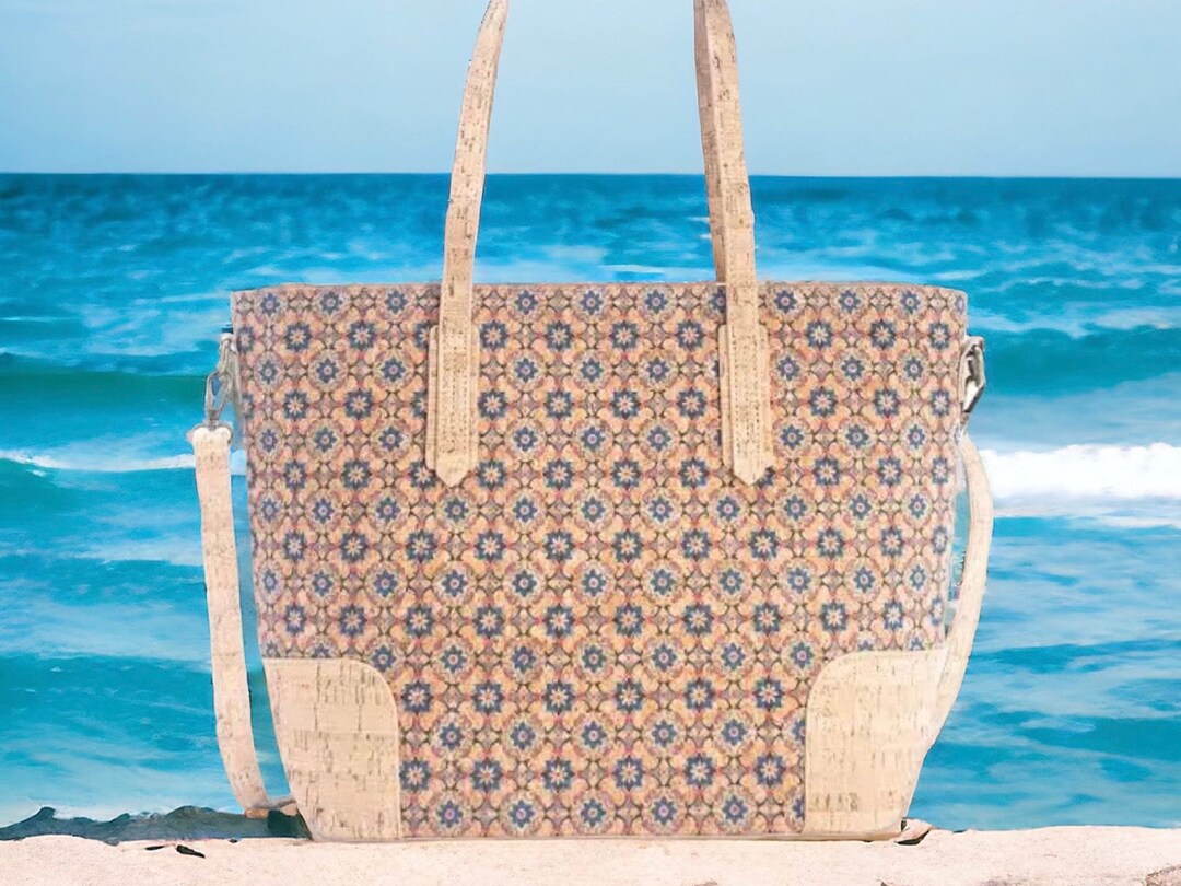 Tote Bag Vegan Cork Leather Ogee Pattern - Etsy